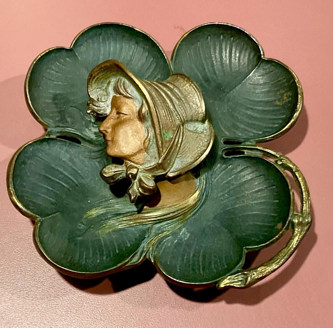 Art Nouveau Inkwell Lady Luck Four Leaf Clover Bonnet - Etsy