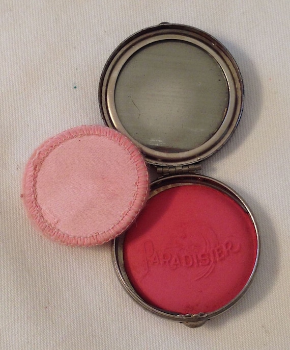 Vintage Paradiser Unused Rouge Compact Puff Black Ena… - Gem