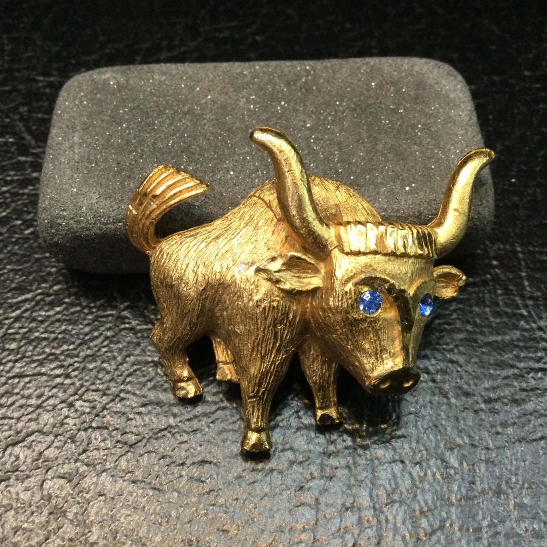 Vintage Signed Mamselle Figural Bull Long Horn Brooch Pin - Etsy