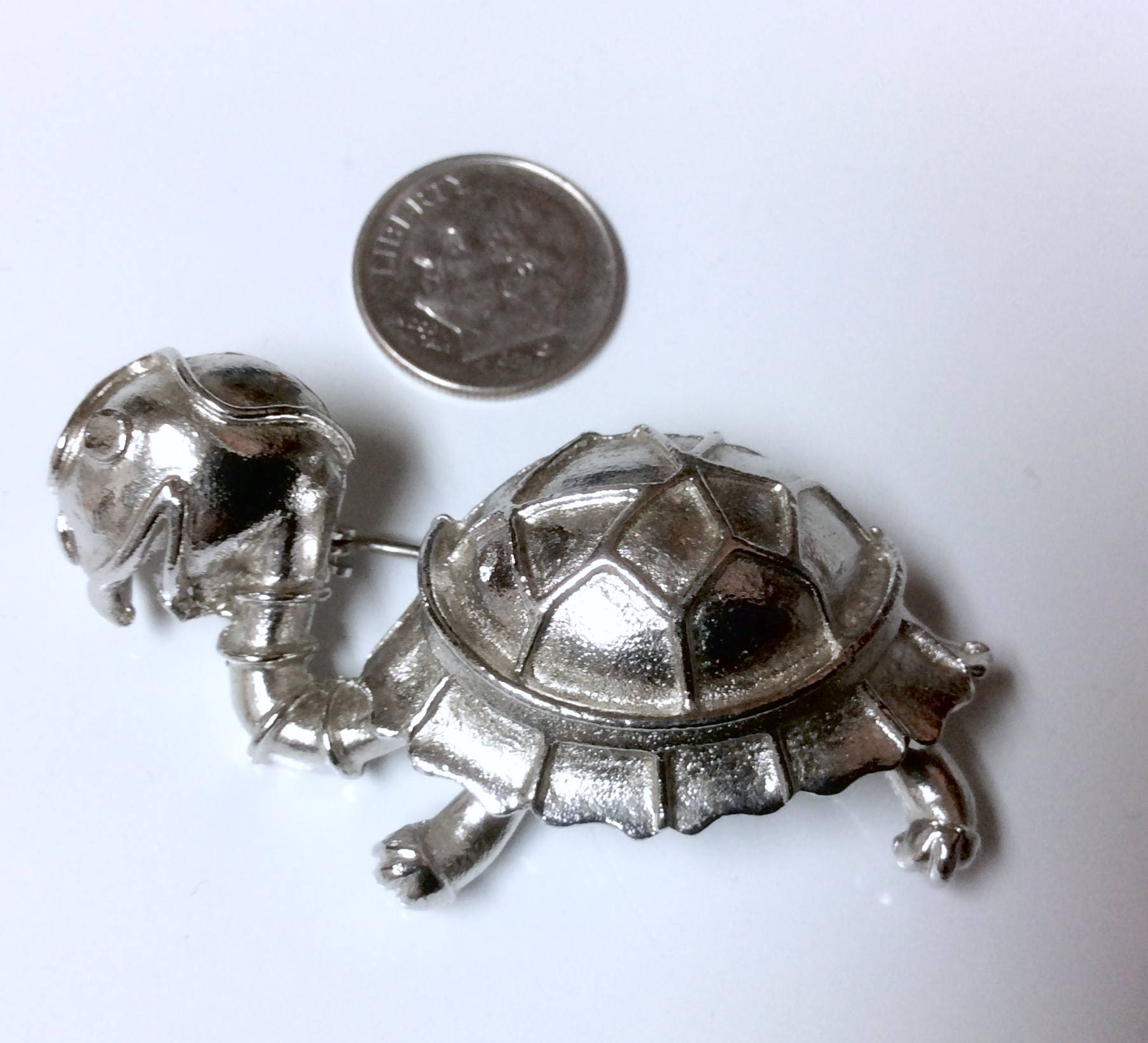 Huge Signed Coro Silver Tone Figural Turtle Brooch Pin 2 1/2” Long ...