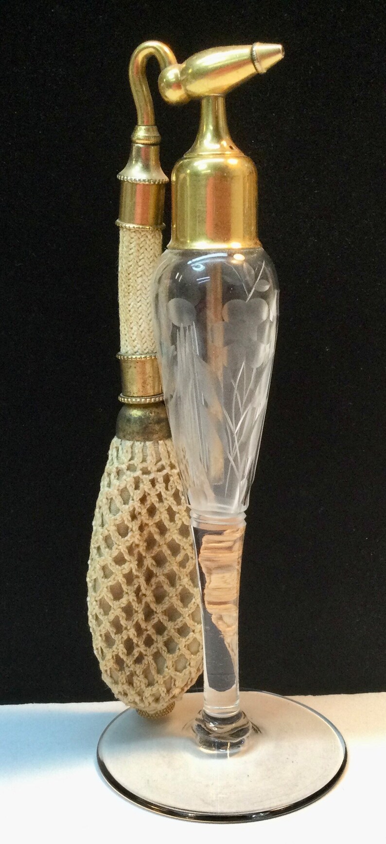 Perfume Bottle Atomizer Vintage Art Deco Cut Glass Gold Metal Devilbiss ...