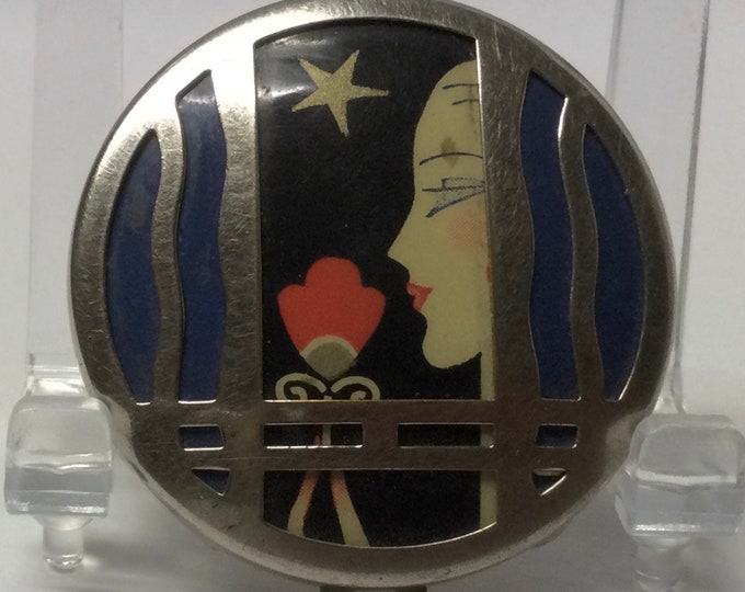 1928 Karess Art Deco Powder Compact Woodworth Co Woman Silver Plate ...