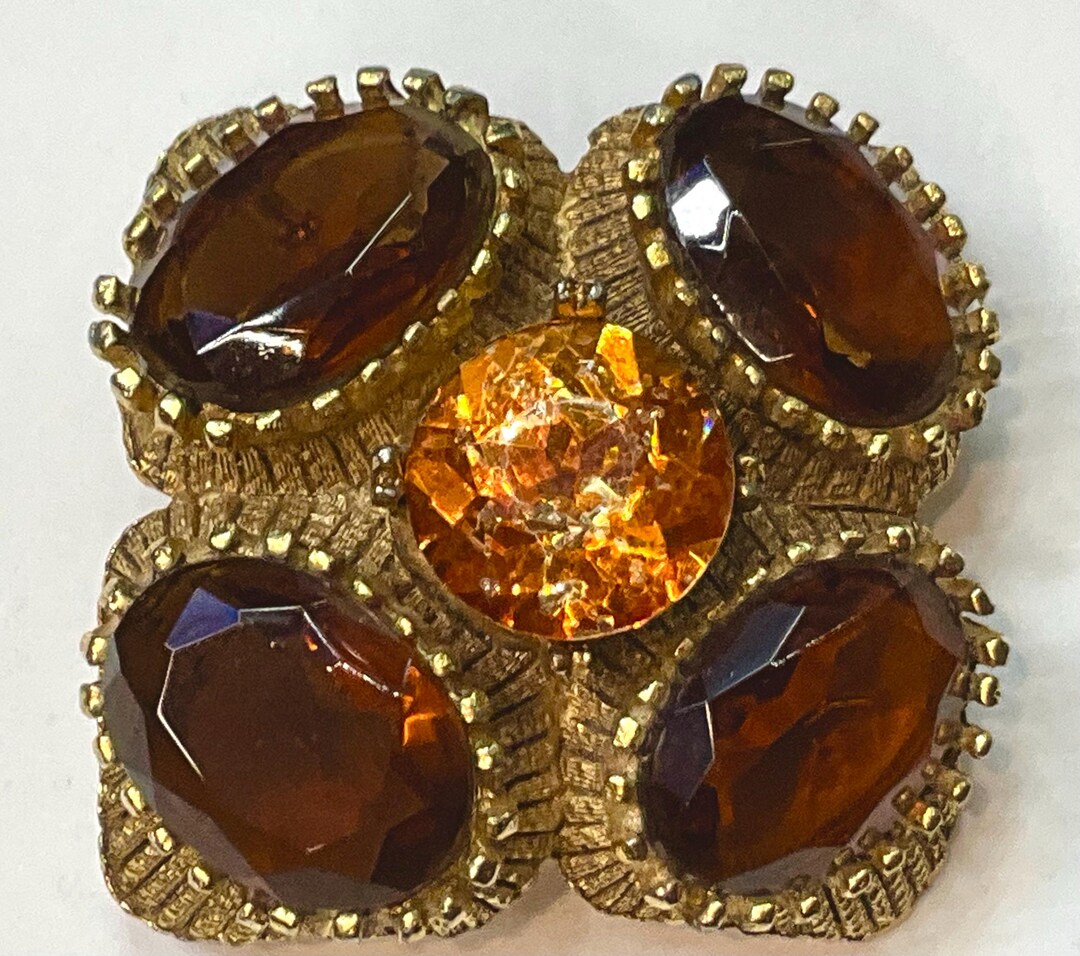 Vintage Large Capri Rhinestone Brooch Pendant Orange Brown - Etsy