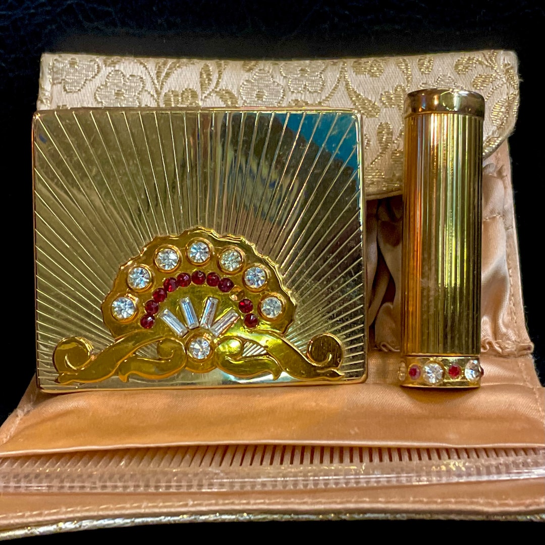 Gorgeous Richard Hudnut Compact Lipstick Comb Set Brocade Case ...