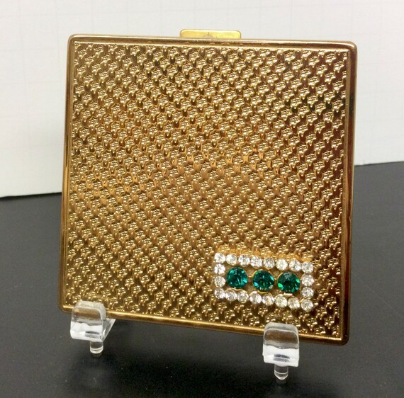 Vintage Richard Hudnut Powder Compact Green Rhineston… - Gem