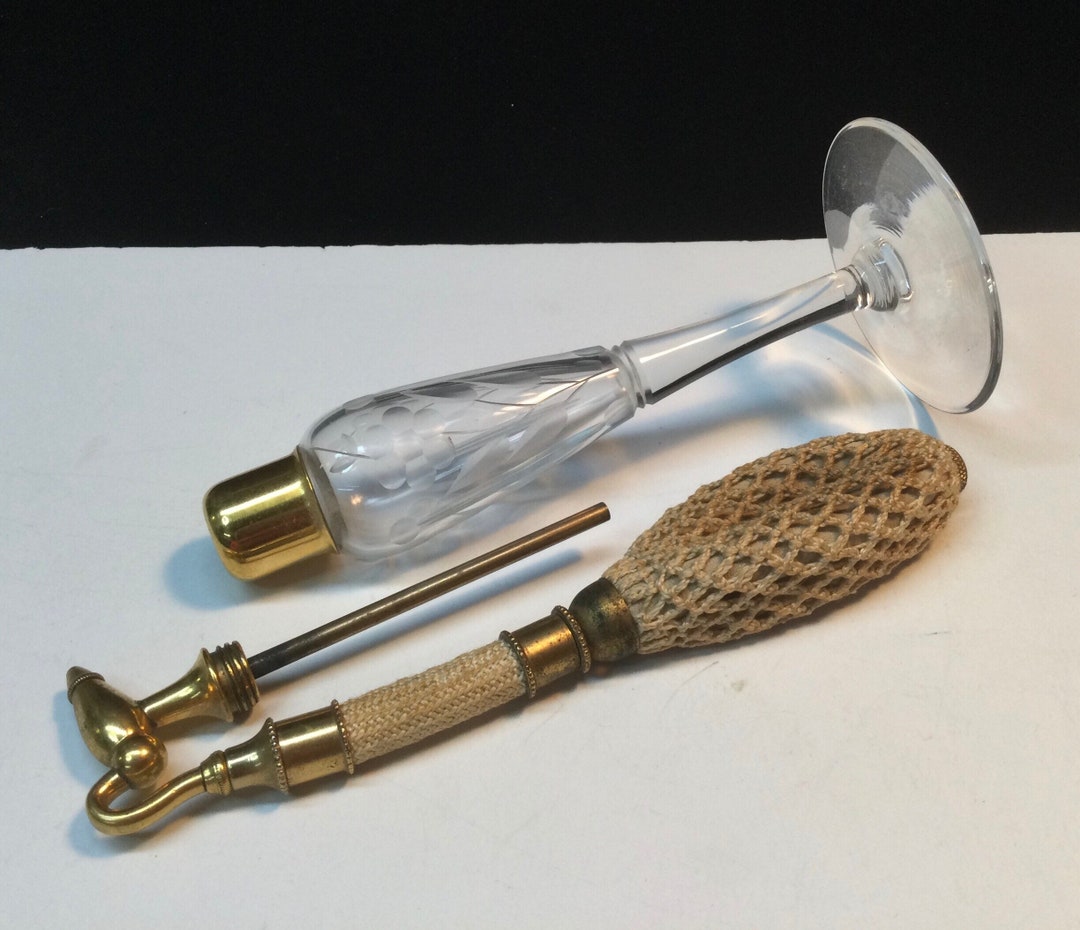 Perfume Bottle Atomizer Vintage Art Deco Cut Glass Gold Metal Devilbiss ...