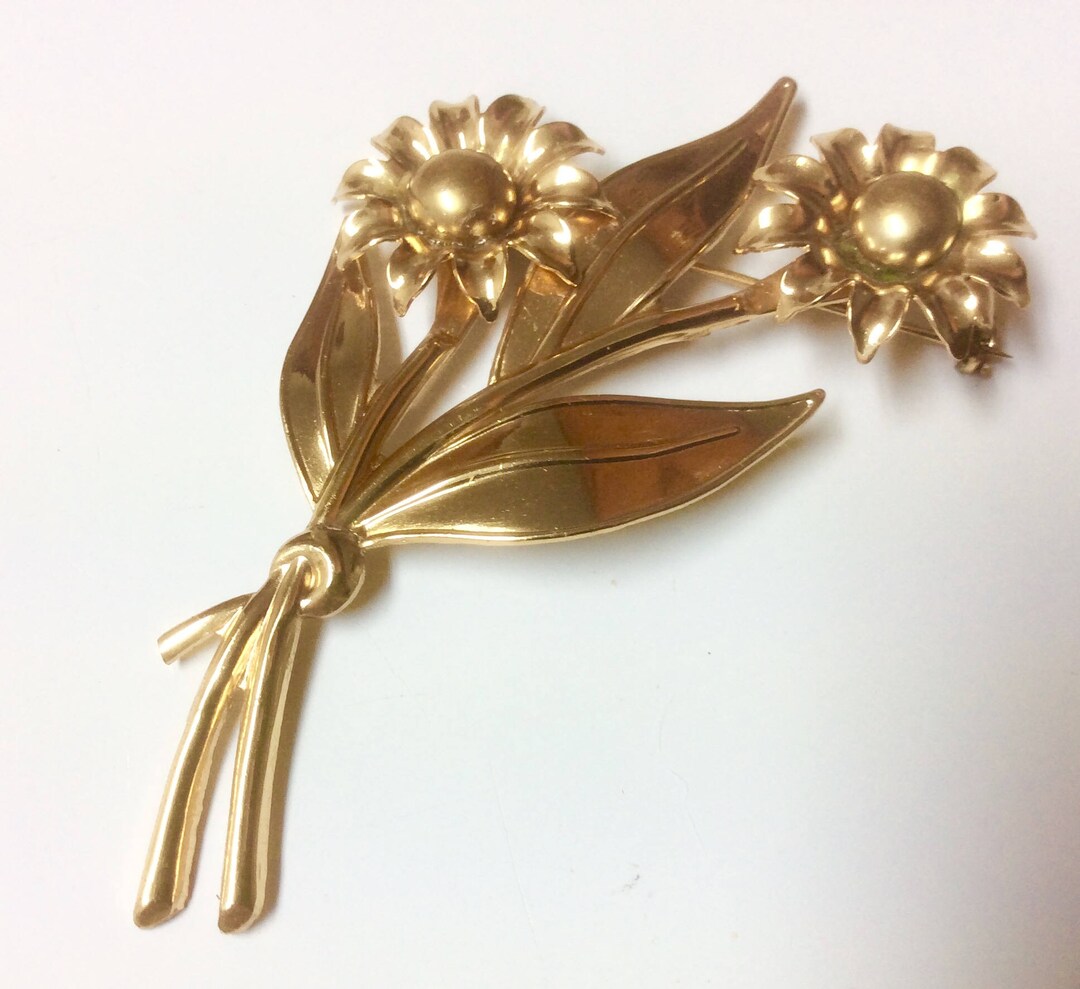 Signed Coro Vintage Flower Bouquet Brooch Pin Gold Tone - Etsy