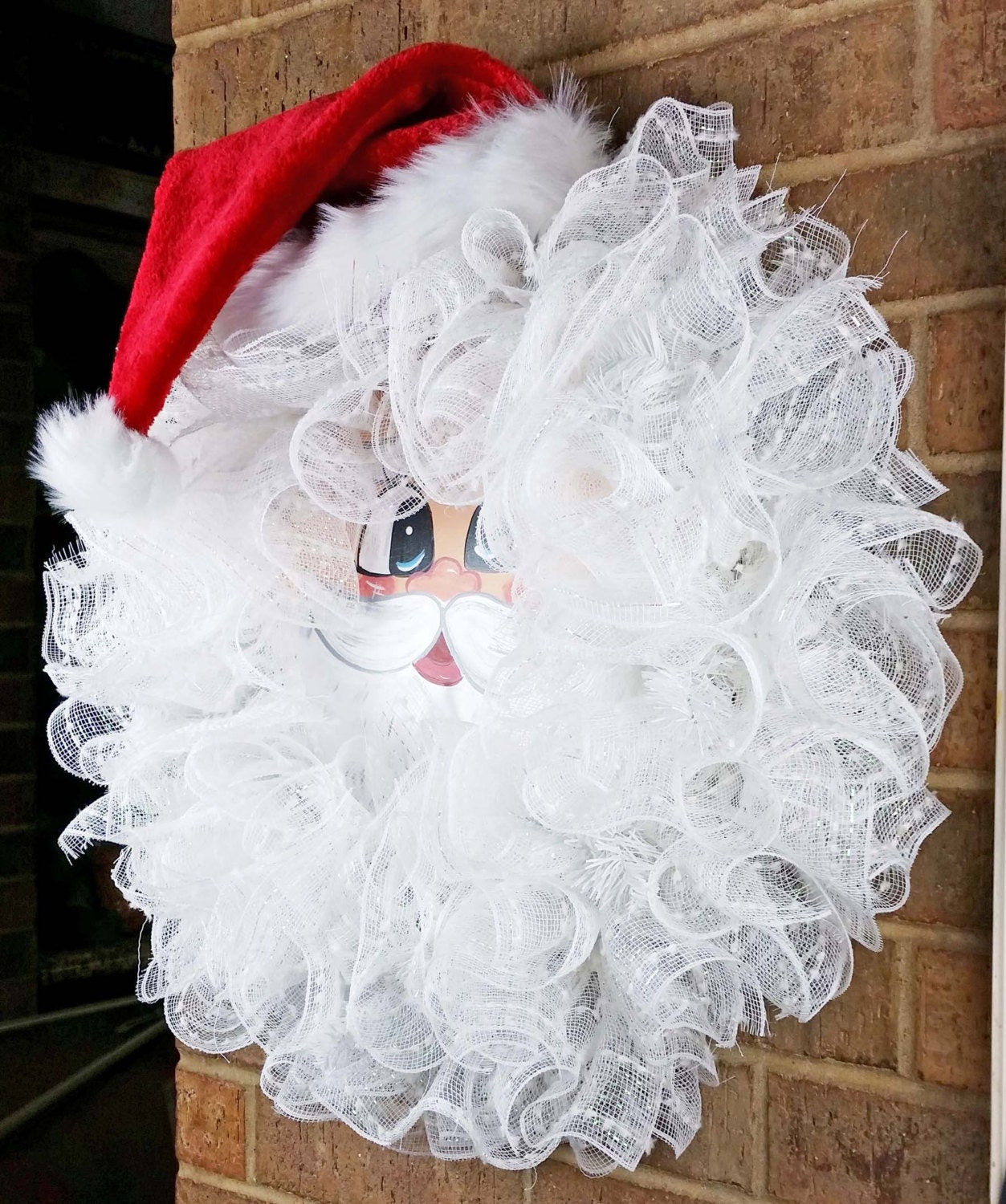 Santa Face Wreath Ruffled Snow Mesh Wreath Christmas Wreath Holiday ...
