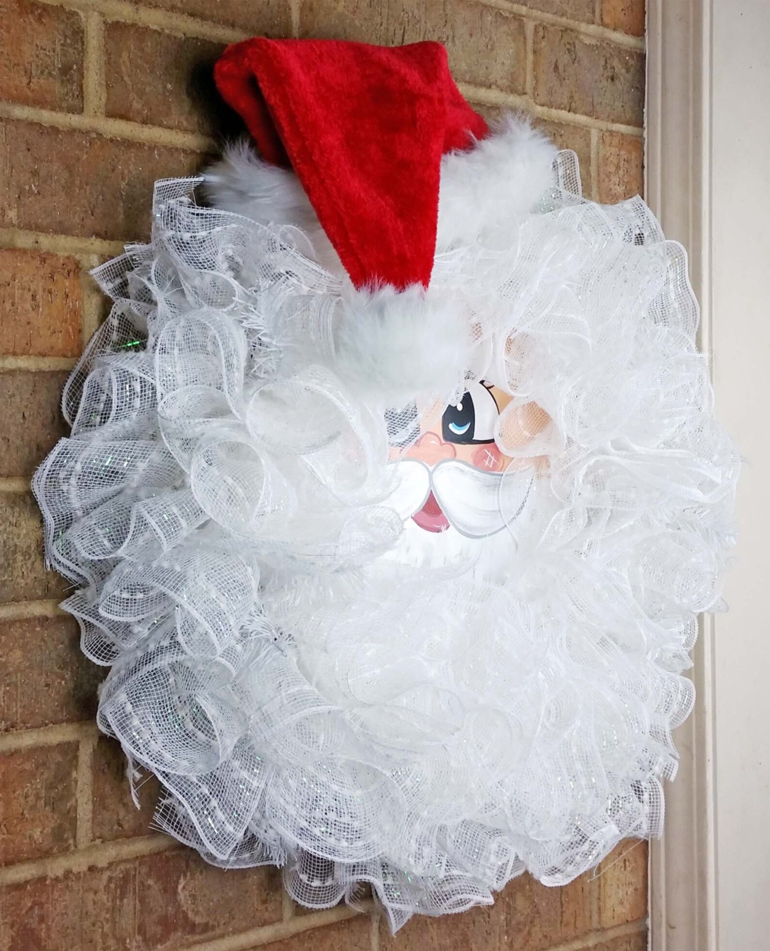 Santa Face Wreath Ruffled Snow Mesh Wreath Christmas Wreath Holiday ...