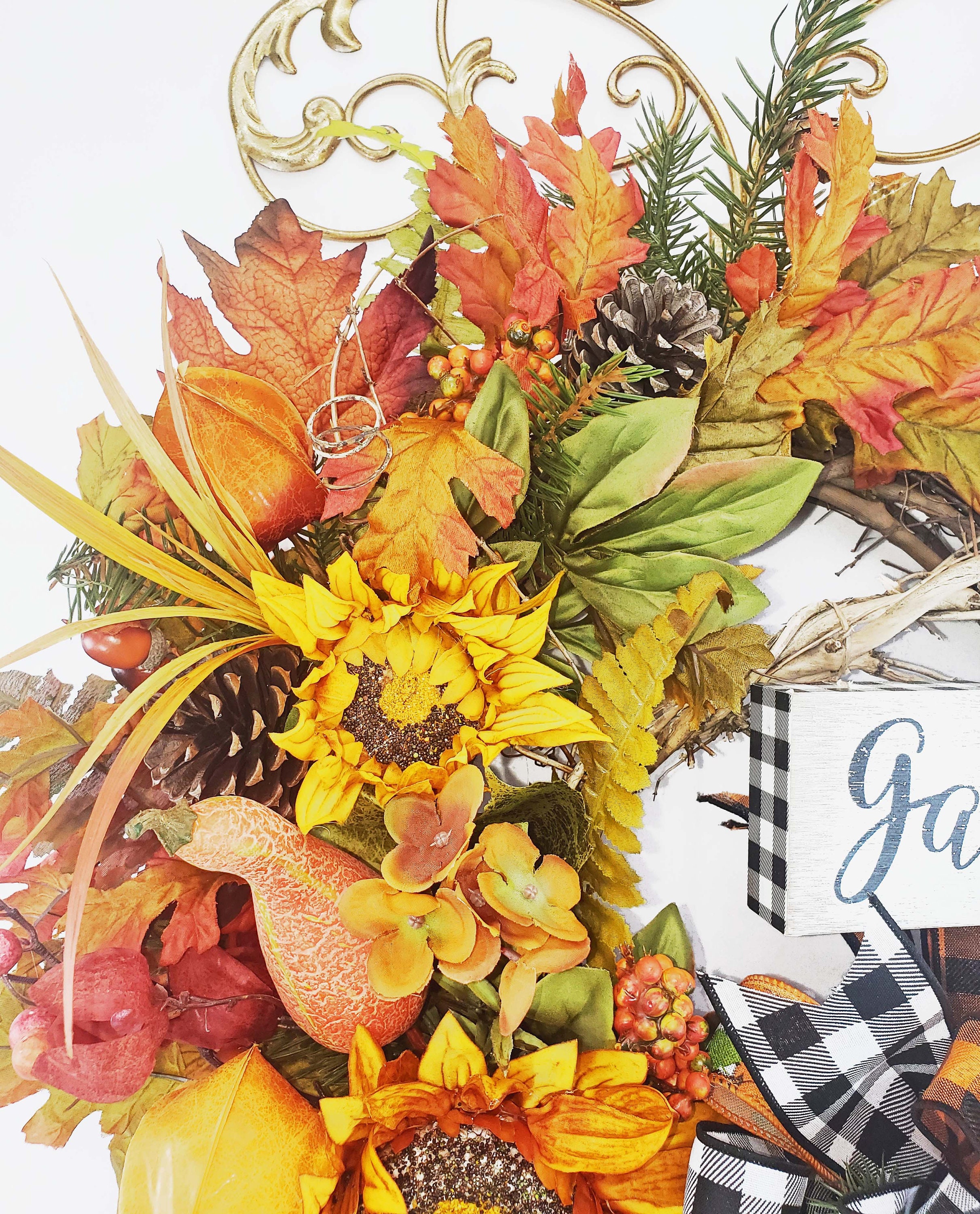 Fall Buffalo Check Grapevine Wreath Gather Sunflower Wreath - Etsy