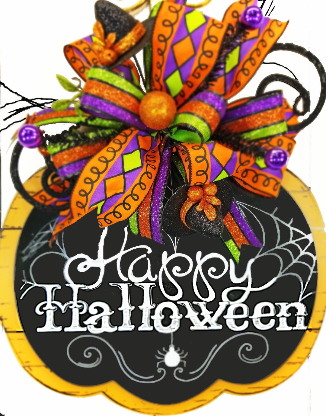 Happy Halloween Chalkboard Pumpkin Wall Hanger, Wood Pumpkin Halloween ...