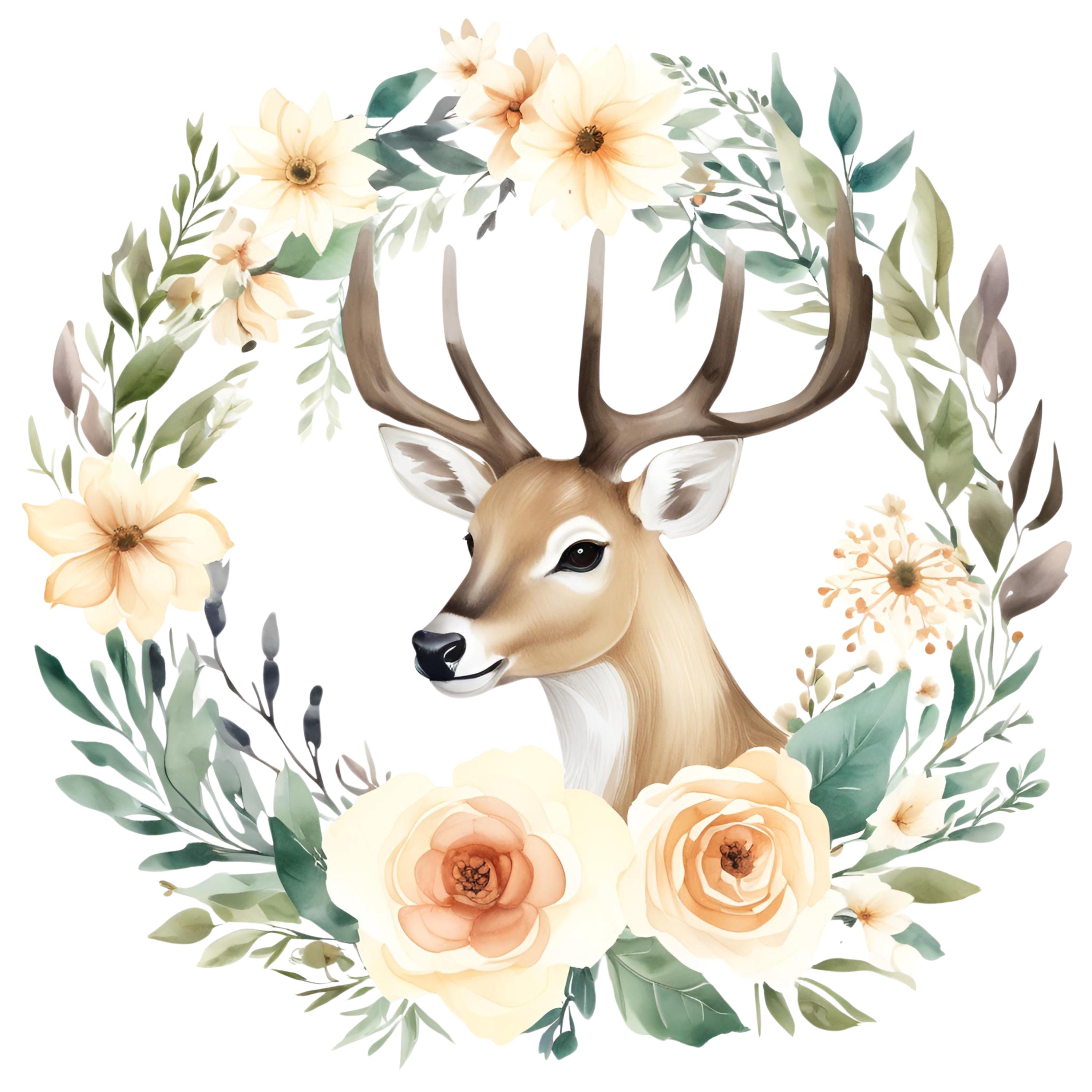 15 Deer Clipart Bundle With Antlers, Floral Wreaths, Woodland Forest ...
