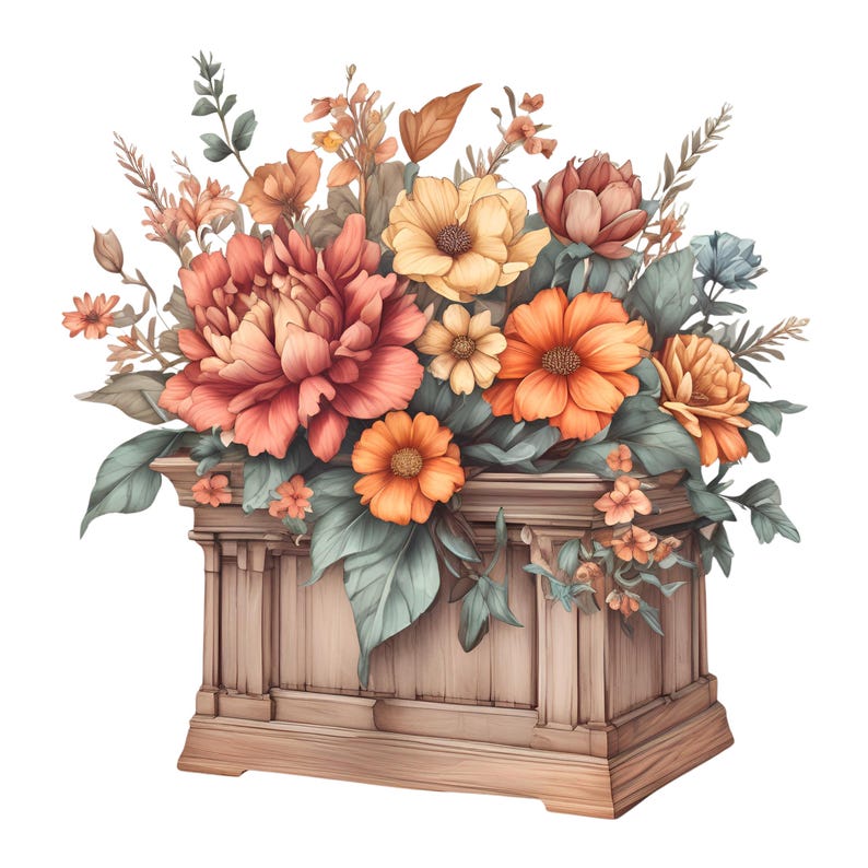 12 Rustic Planter Box Flower Clipart PNG | Commercial Use Floral ...