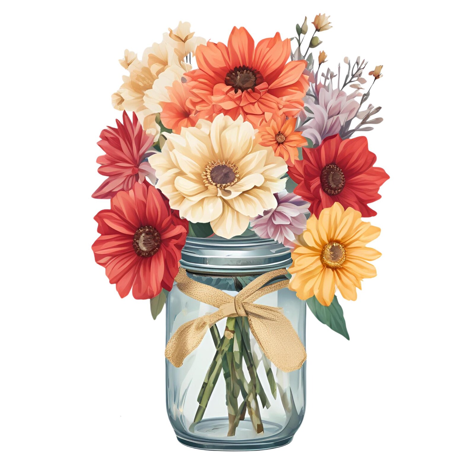 10 Bloom and Jar Clipart Bundle | Watercolor Mason Jar Flower Pngs ...