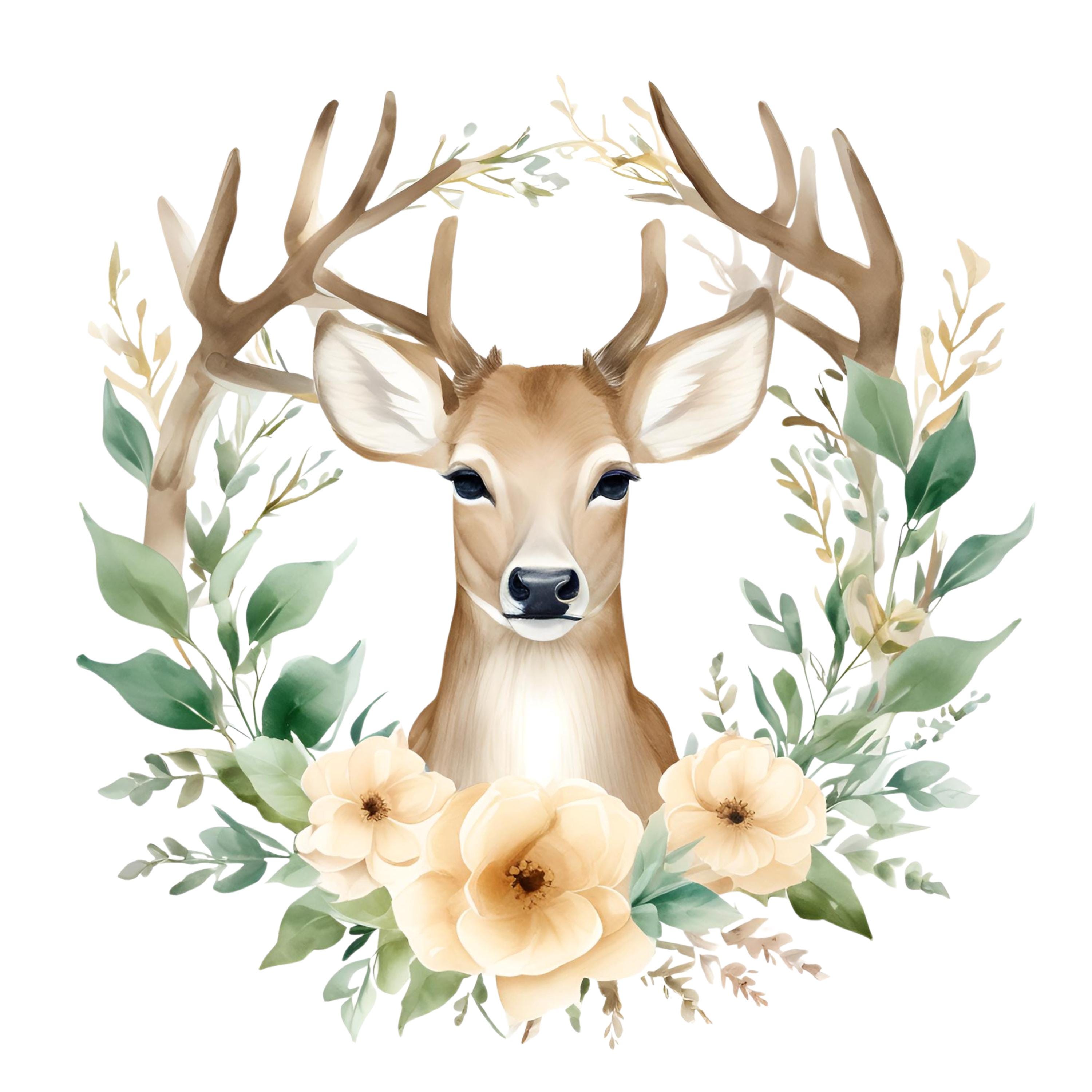 15 Deer Clipart Bundle With Antlers, Floral Wreaths, Woodland Forest ...