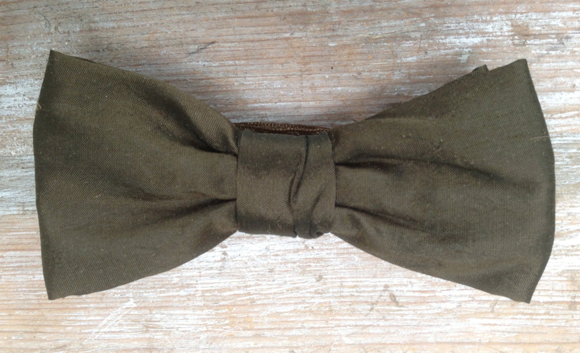 Dapper Bow Tie in Dark Olive. Sumptuous 100% Silk With Satin Adjustable ...