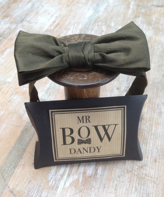 Dapper Bow Tie in Dark Olive. Sumptuous 100% Silk With Satin | Etsy