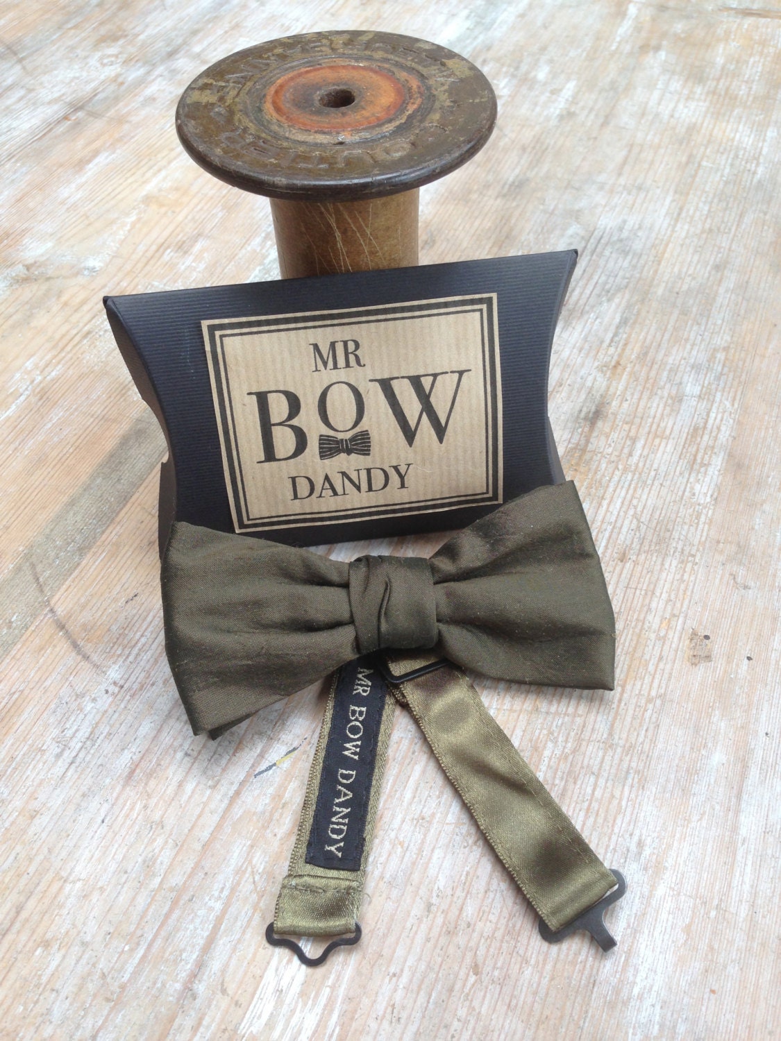 Dapper Bow Tie in Dark Olive. Sumptuous 100% Silk With Satin Adjustable ...
