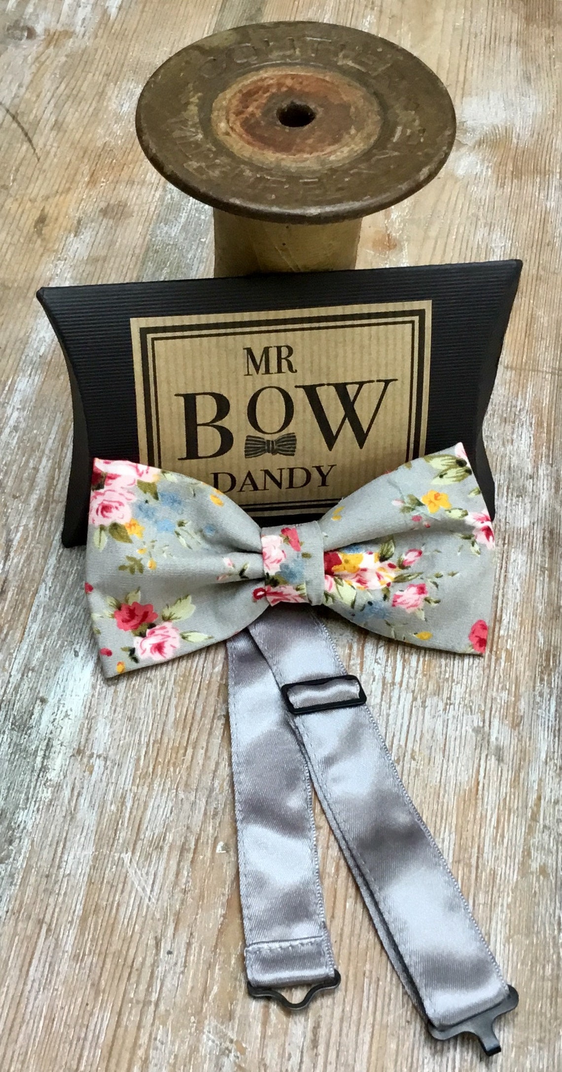 Dapper Bow Tie in Floral in French Gray. 100% Cotton With Adjustable ...