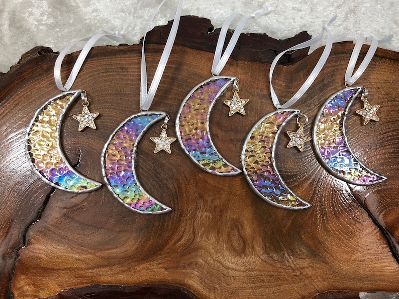 3x Stained Glass Moon and Star Glass Moon Christmas | Etsy