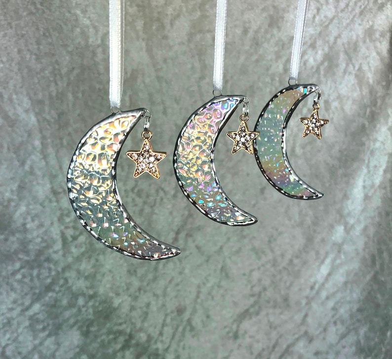 3x Stained Glass Moon and Star Glass Moon Christmas | Etsy