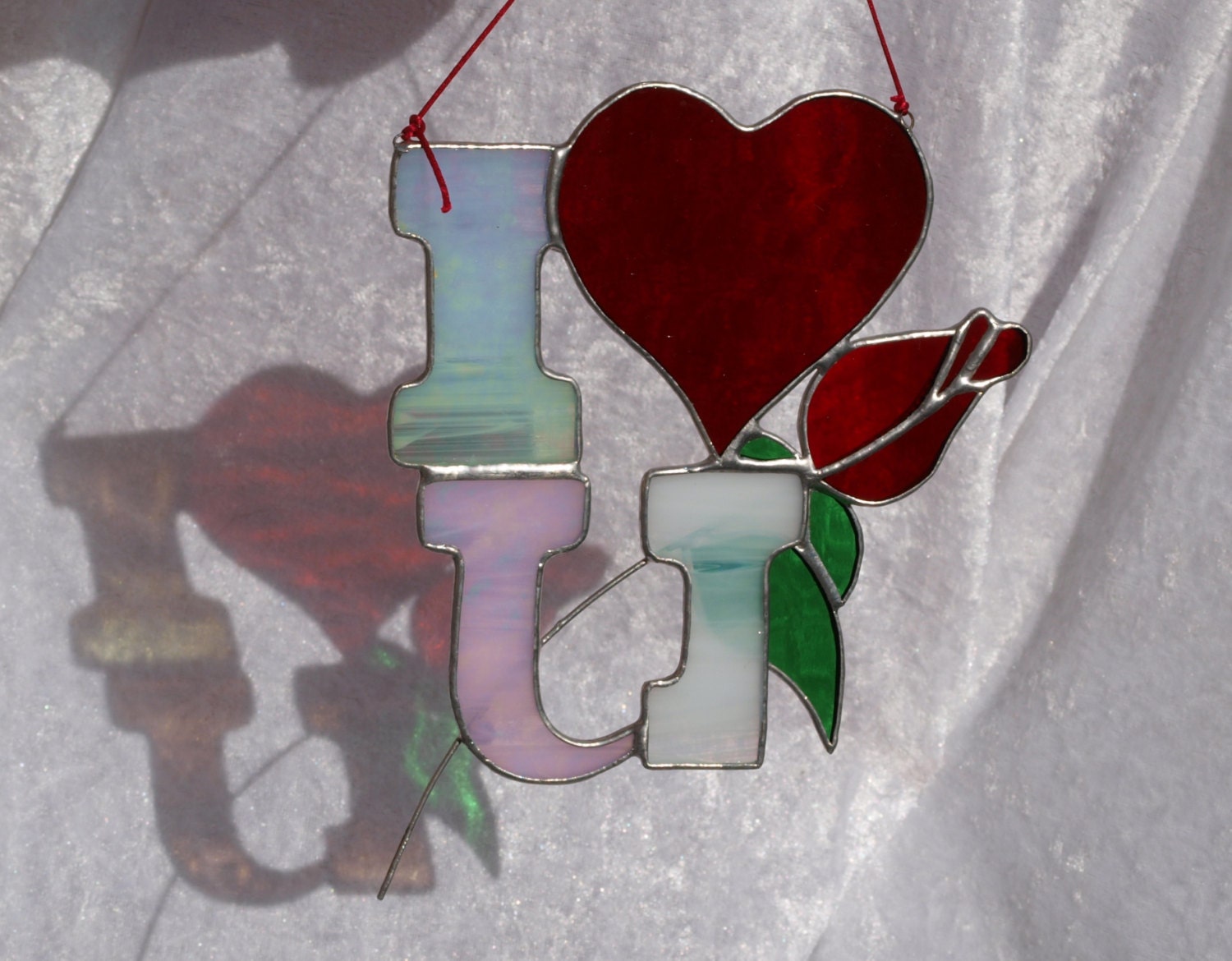 I love you heart & rose stained glass suncatcher Perfect | Etsy