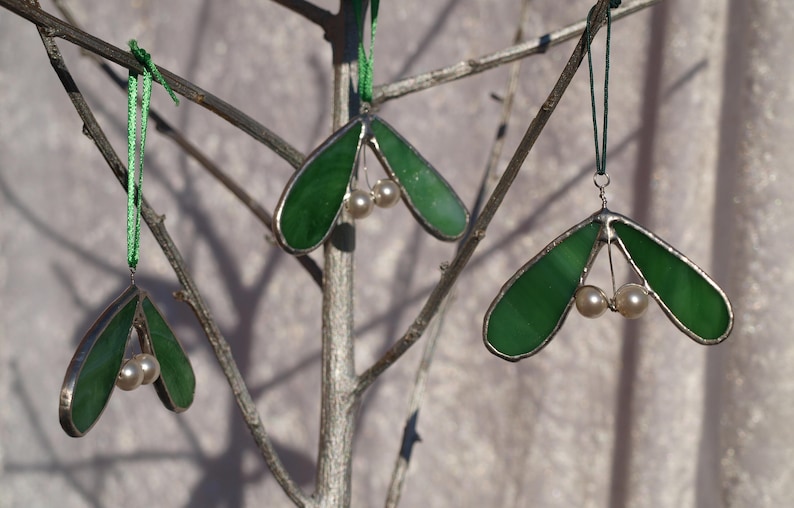 5 Stained Glass Mistletoe Christmas Ornaments: Handmade Holiday Decor ...