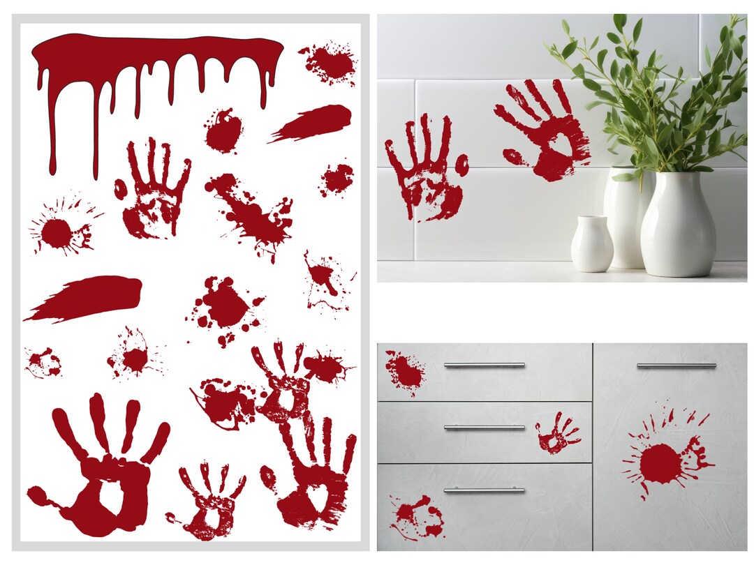 Bloody Hands & Blood Splat Wall and Door Creepy Halloween Sticker ...