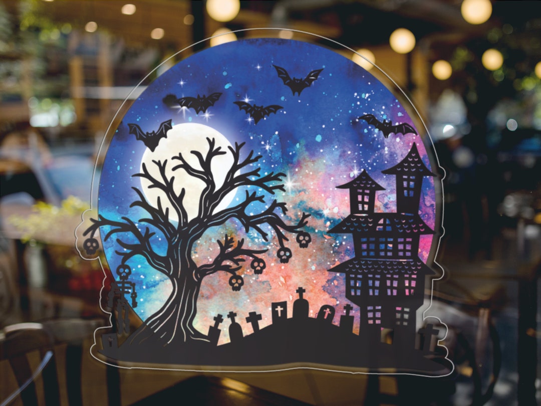 Halloween Spooky Window Static Cling 2 Way Window Colourful Decal ...