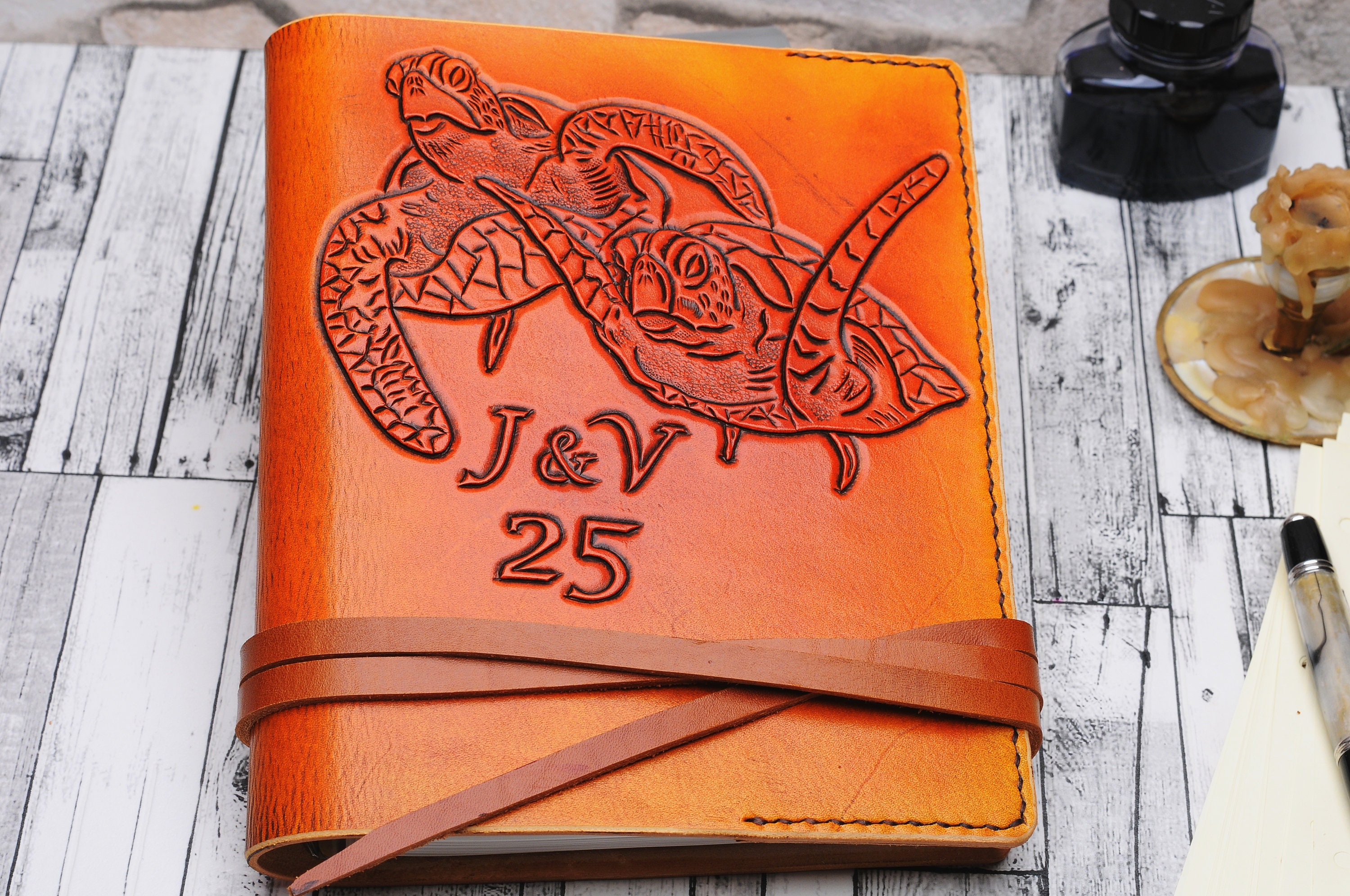 Gift Turtle Leather Journal 7x9 Inches Personalized Journal | Etsy