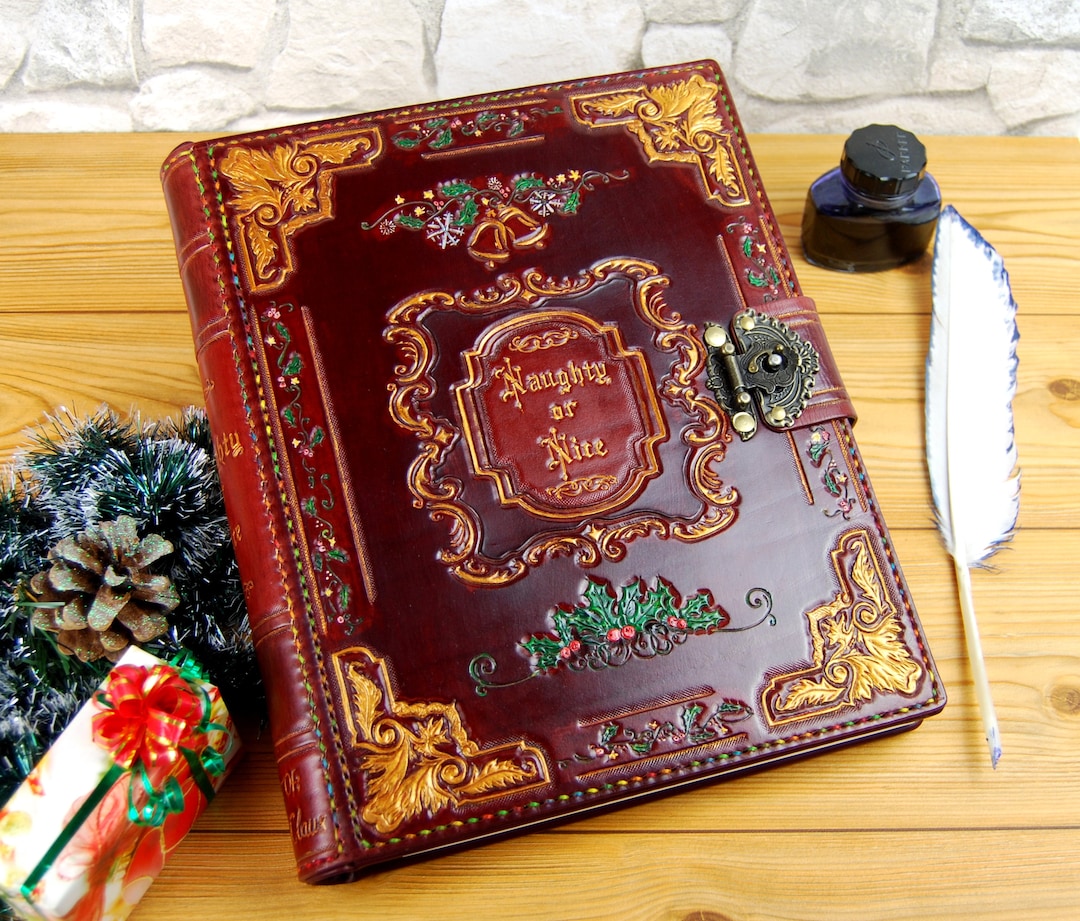 Christmas Gift Book Naughty or Nice Leather Journal Notebook Santa Book ...
