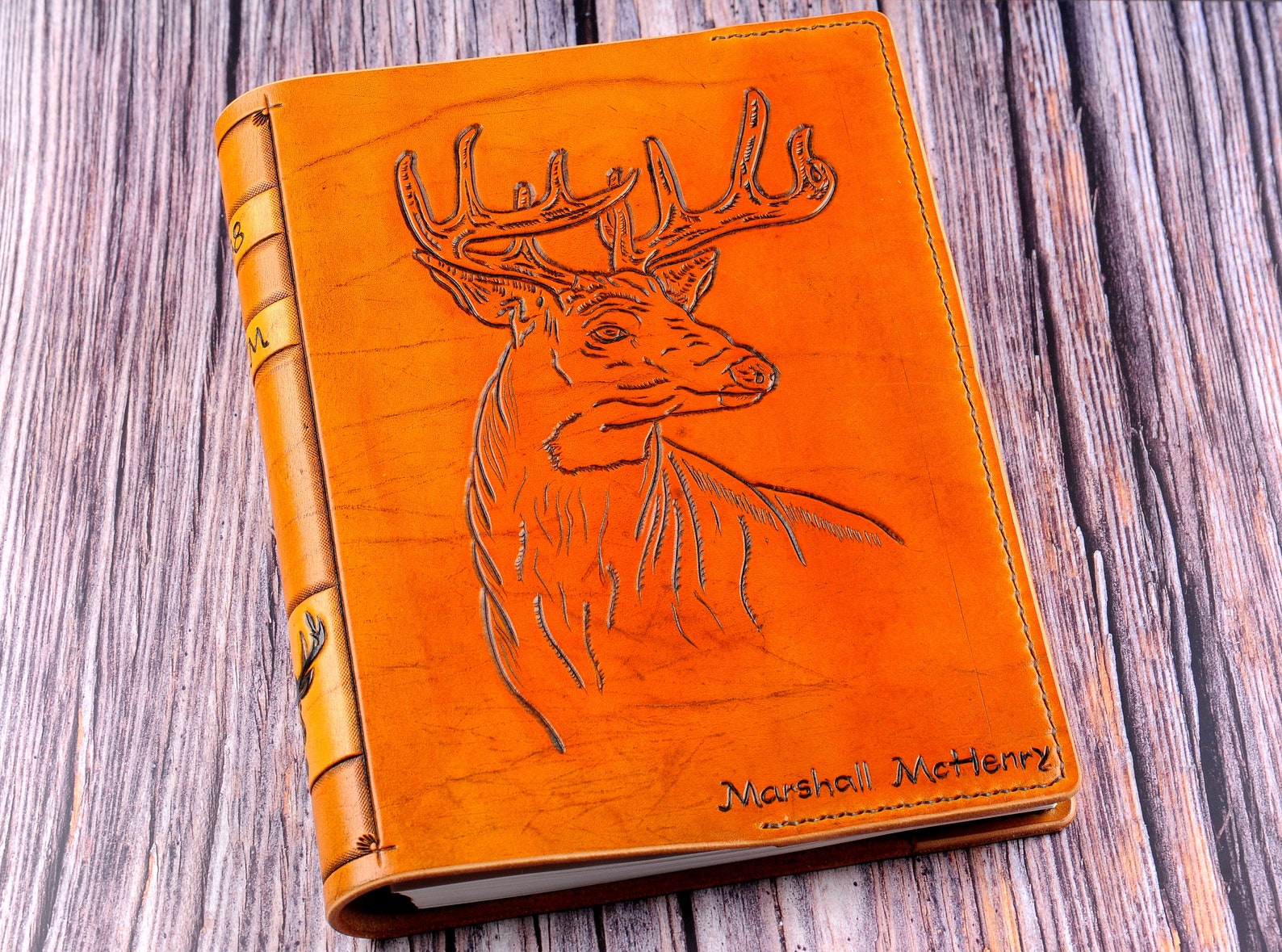 9x12 Deer Personalized Leather Journal, Deer Gift Book, Personalized ...