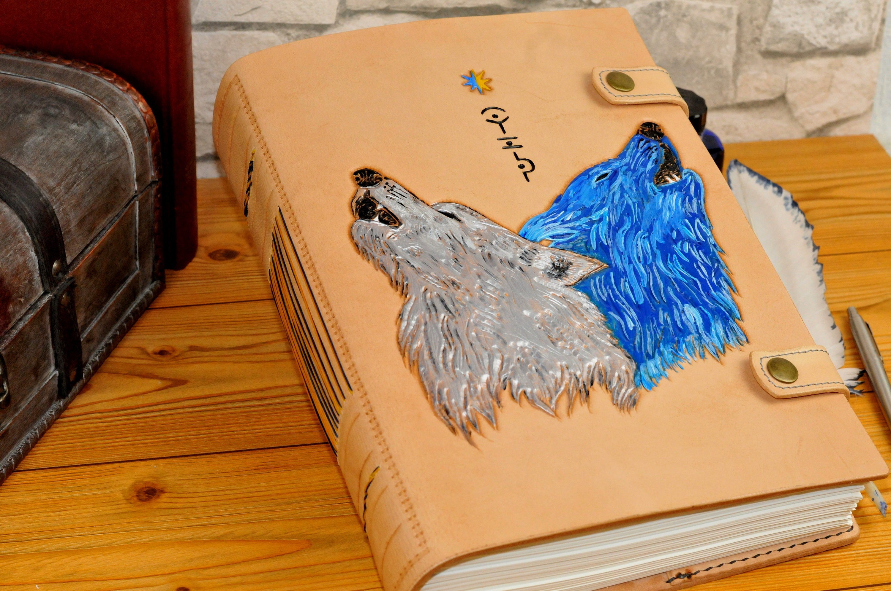 Wolf Journal, Large Leather Journal, A4 Custom Journal, Personalized ...