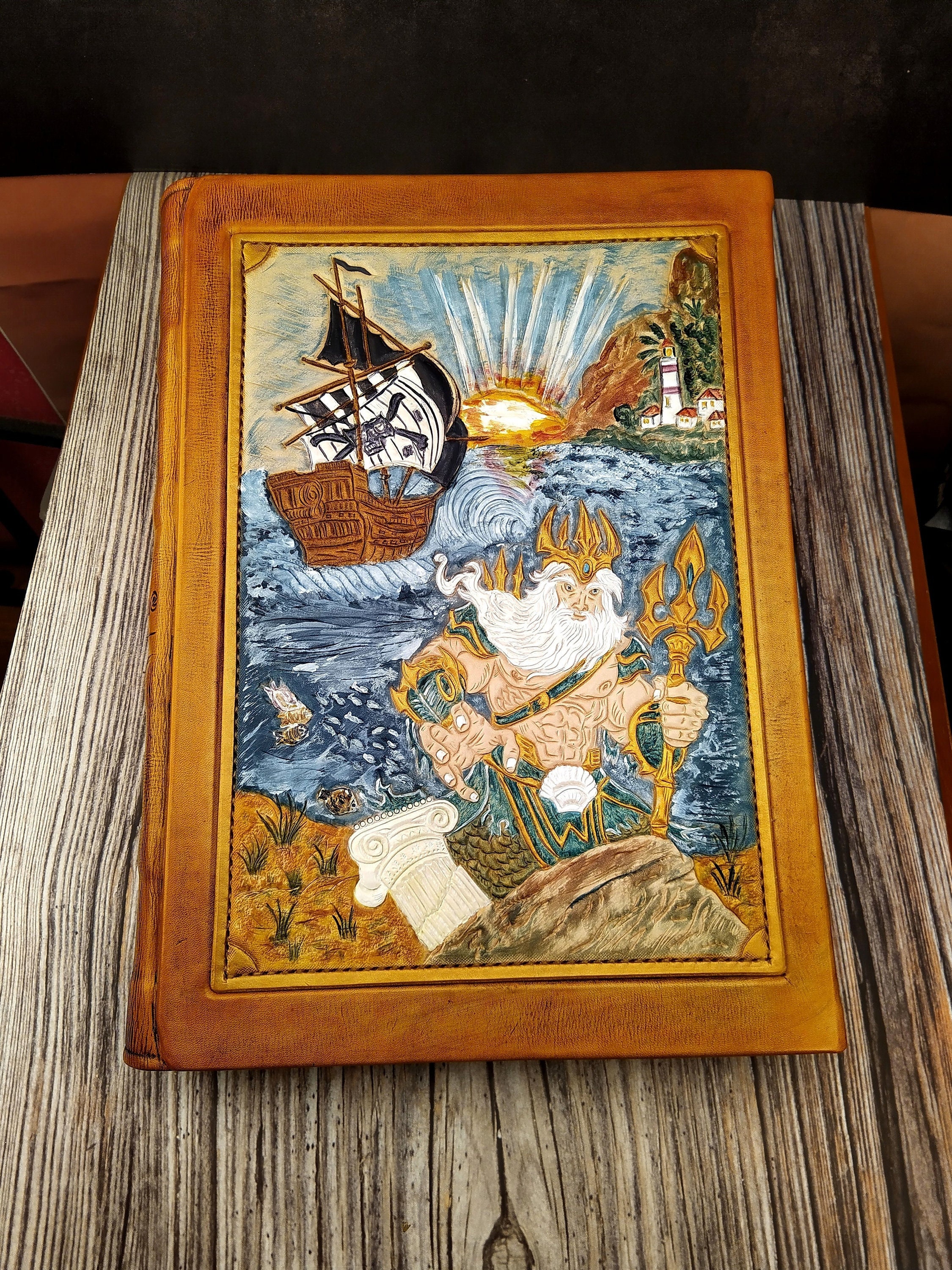 Custom 12x17 Inches Leather Bound Book, Poseidon Extra Large A3 Leather ...