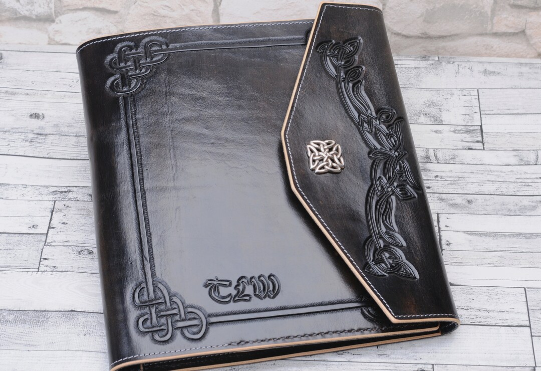 9"x12" Large Celtic Leather Folio, Custom Personalized Handmade Journal ...
