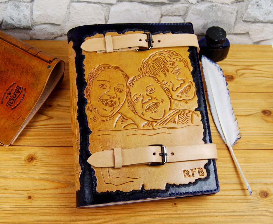 Family Portrait Leather Journal Personalized Gift Journal | Etsy