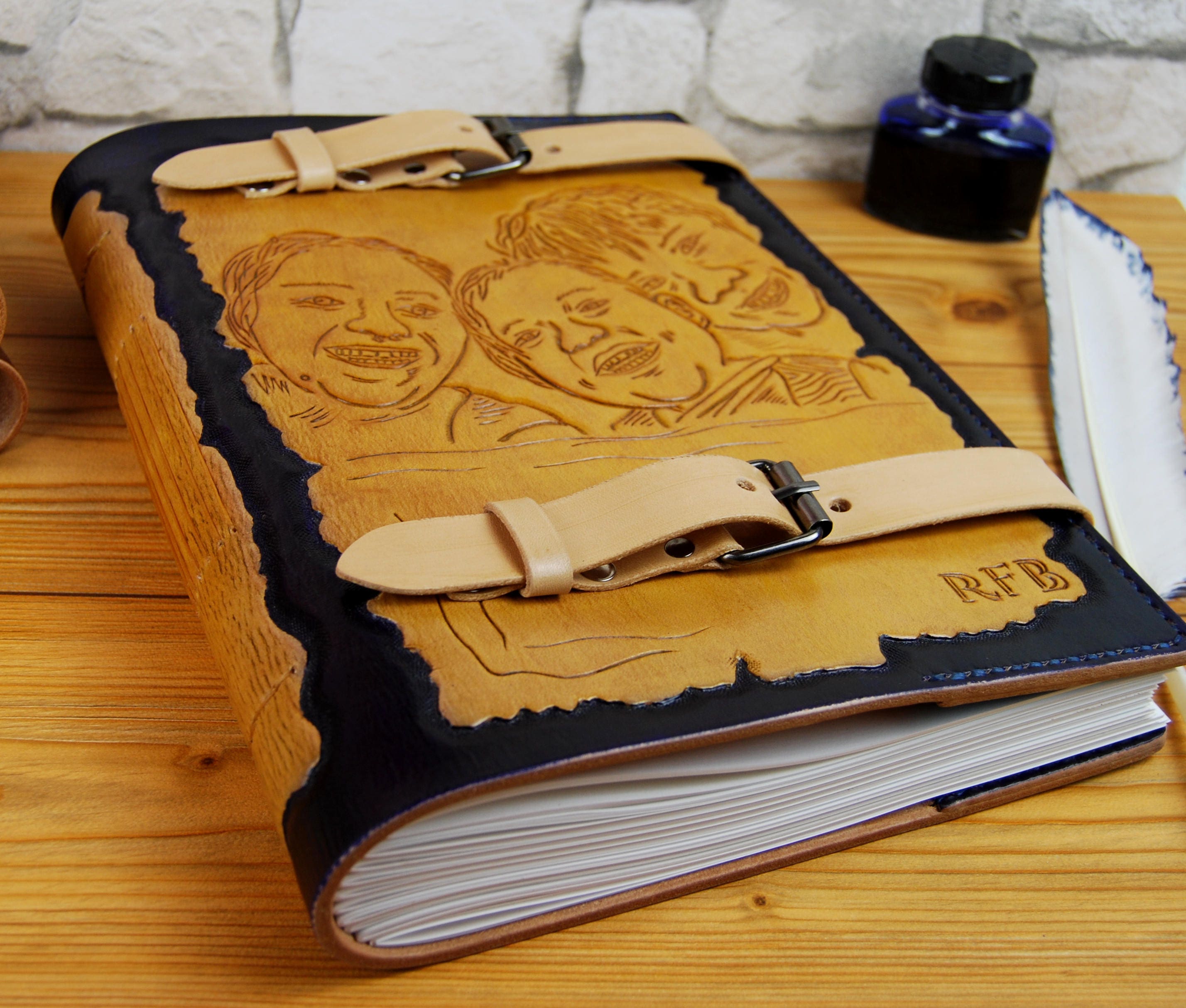 Family Portrait Leather Journal Personalized Gift Journal | Etsy