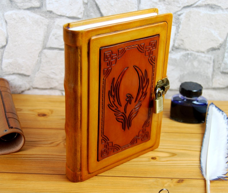 A5 Phoenix Leather Bound Book Gift Book Lock Book Leather - Etsy