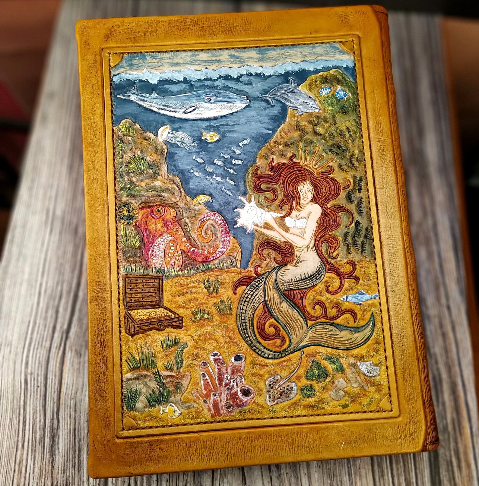 Custom 12x17 Inches Leather Bound Book, Poseidon Extra Large A3 Leather ...