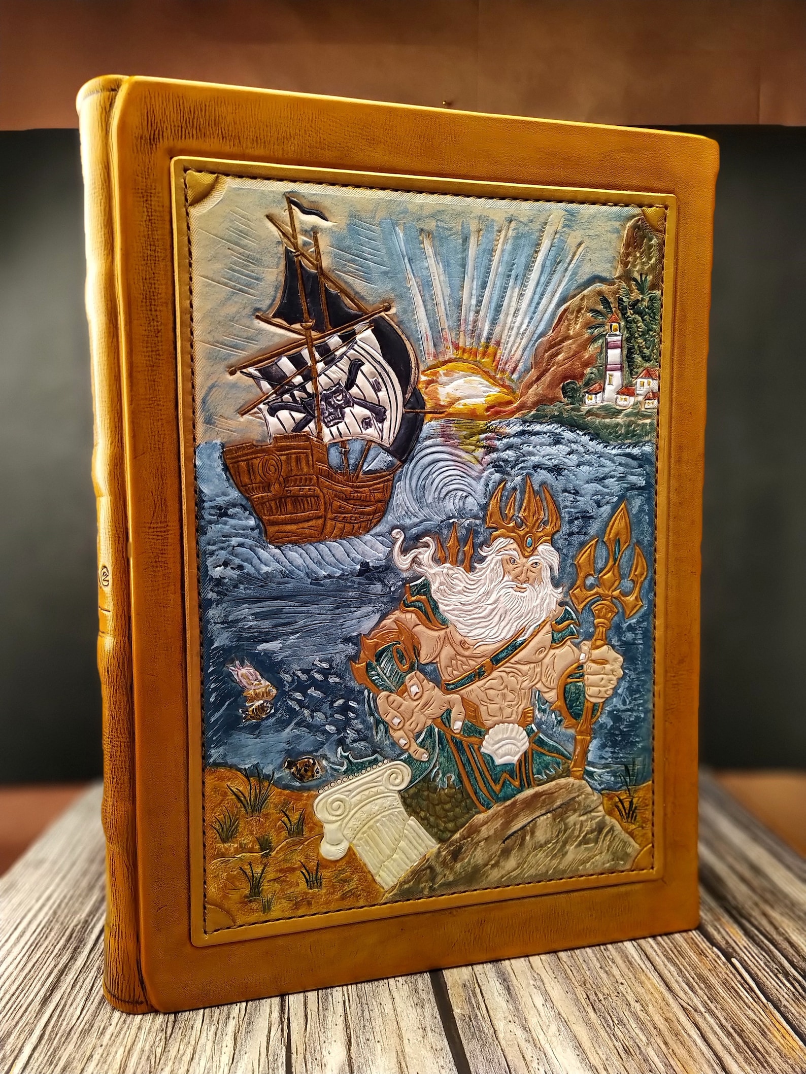 Custom 12x17 Inches Leather Bound Book, Poseidon Extra Large A3 Leather ...