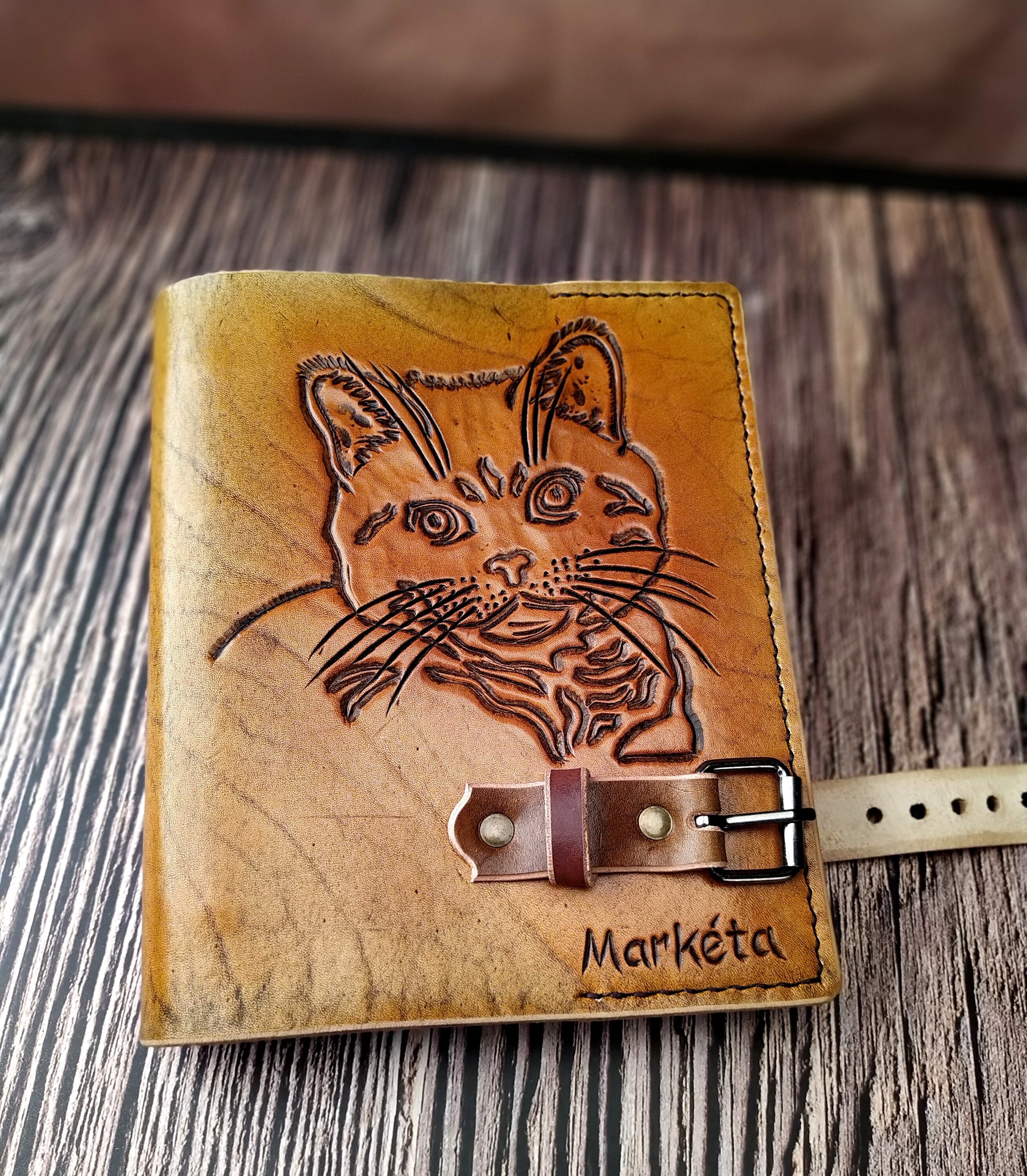Cat Journal Leather Custom journal Personalized journal | Etsy
