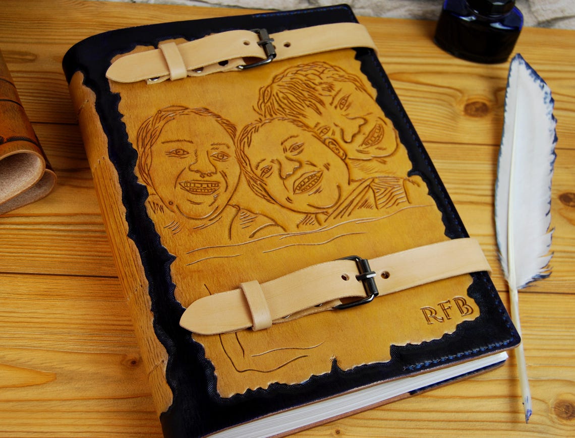 Family Portrait Leather Journal Personalized Gift Journal | Etsy
