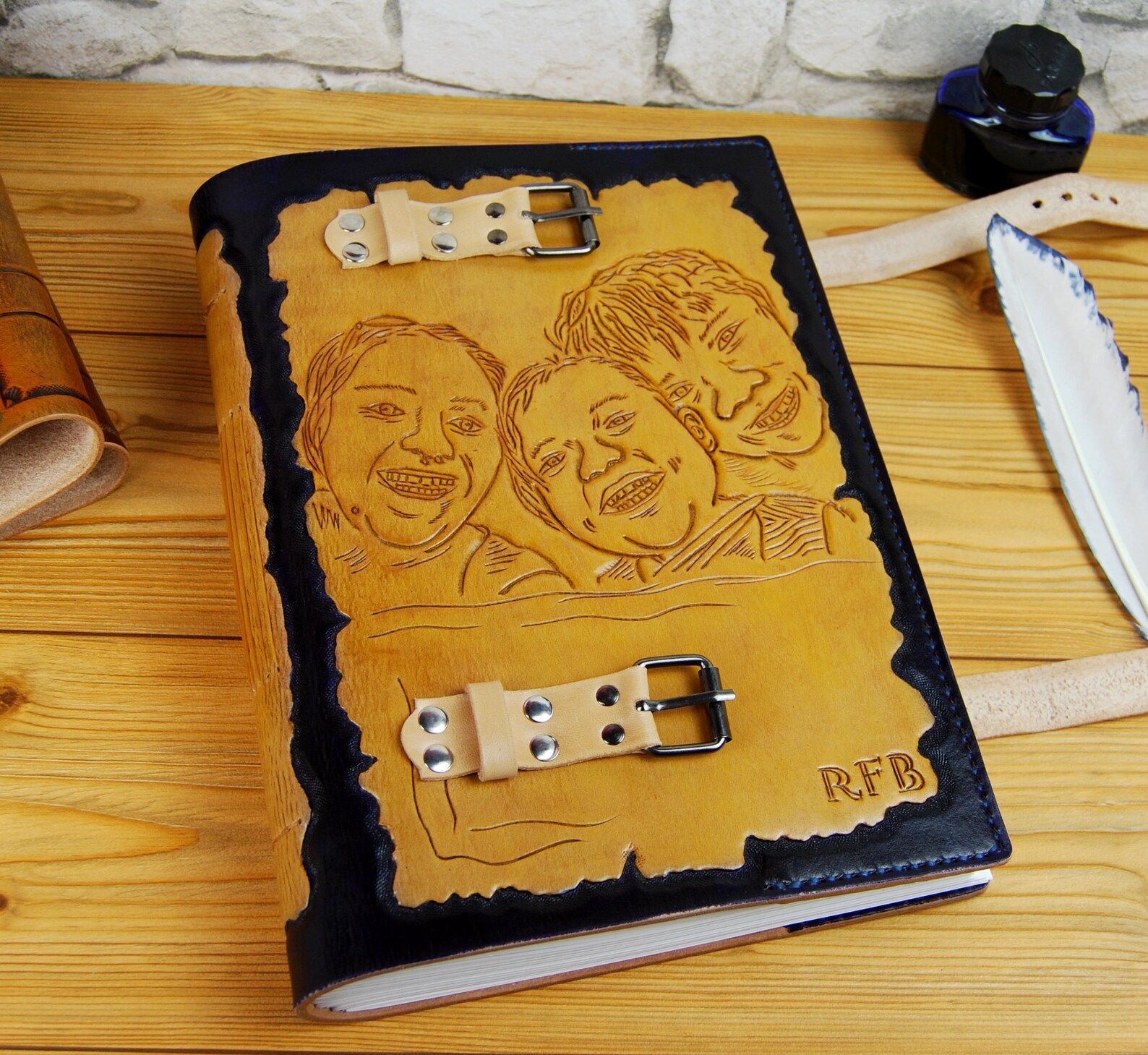 Family Portrait Leather Journal Personalized Gift Journal | Etsy