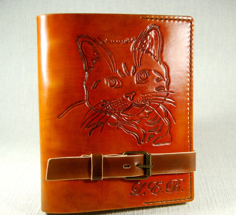 Cat Journal Leather Custom journal Personalized journal | Etsy