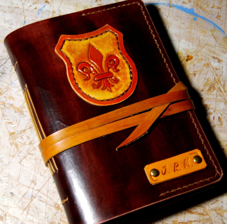 A6 Leather Journal Fleur De Lis Journal Stitched journal | Etsy