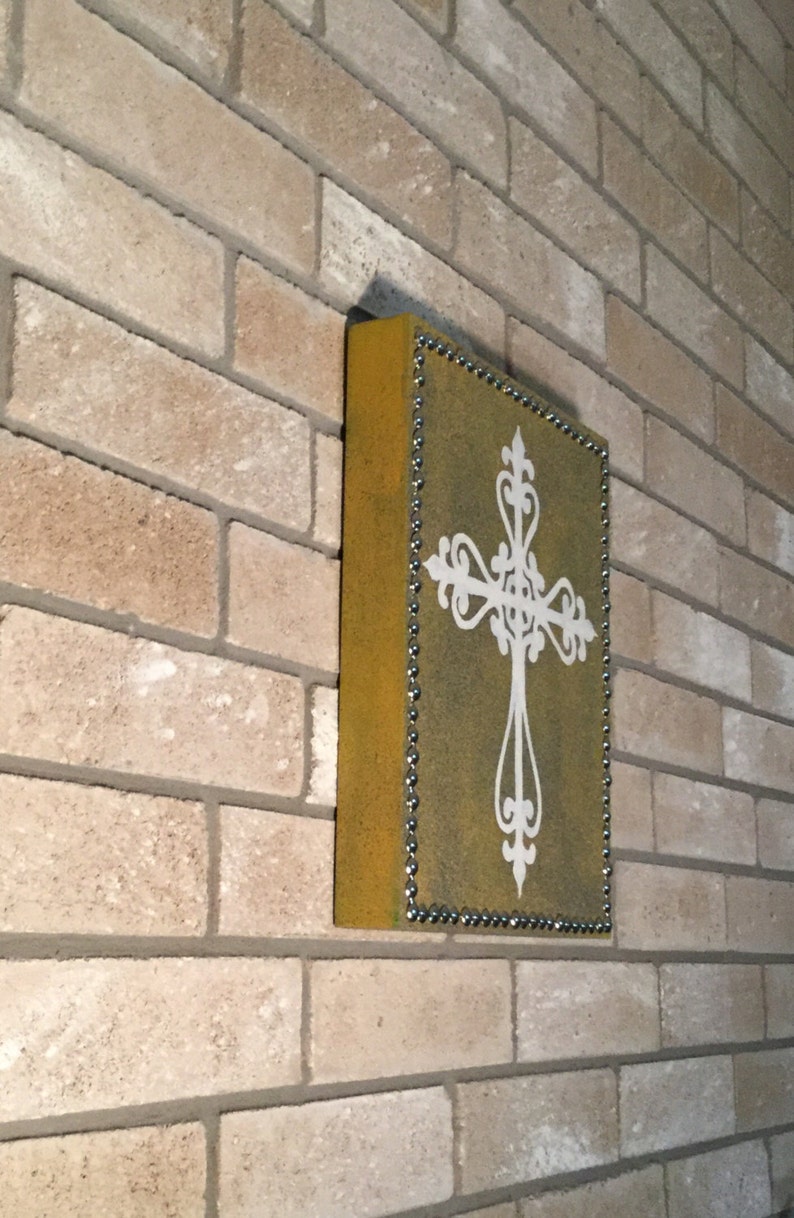 Large Wooden Block Wall Cross - Textured Yellow Block With Hand-painted ...