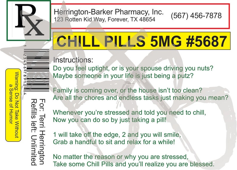 Customizable Chill Pill Label - Digital File - Gag Gift Label - 4x3 ...