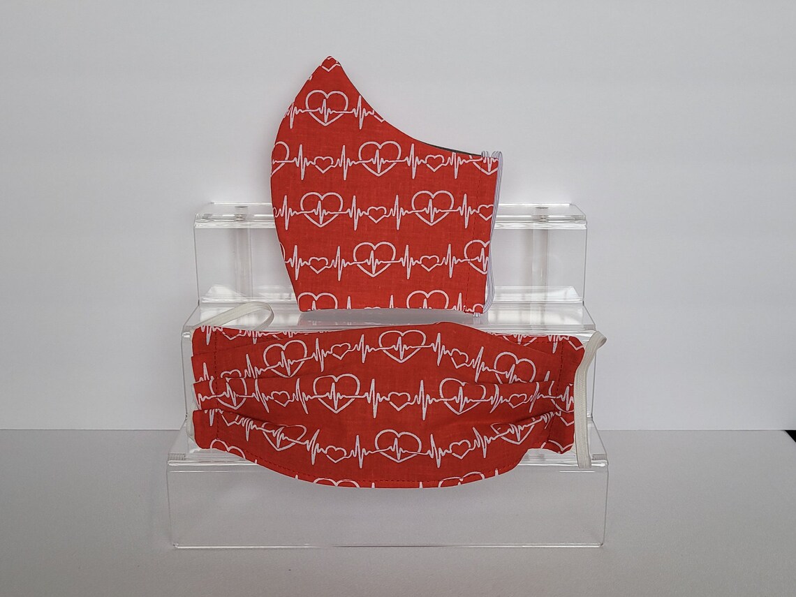 Red EKG Heart Face Mask, 3-layer Cotton, Washable Filter - Etsy
