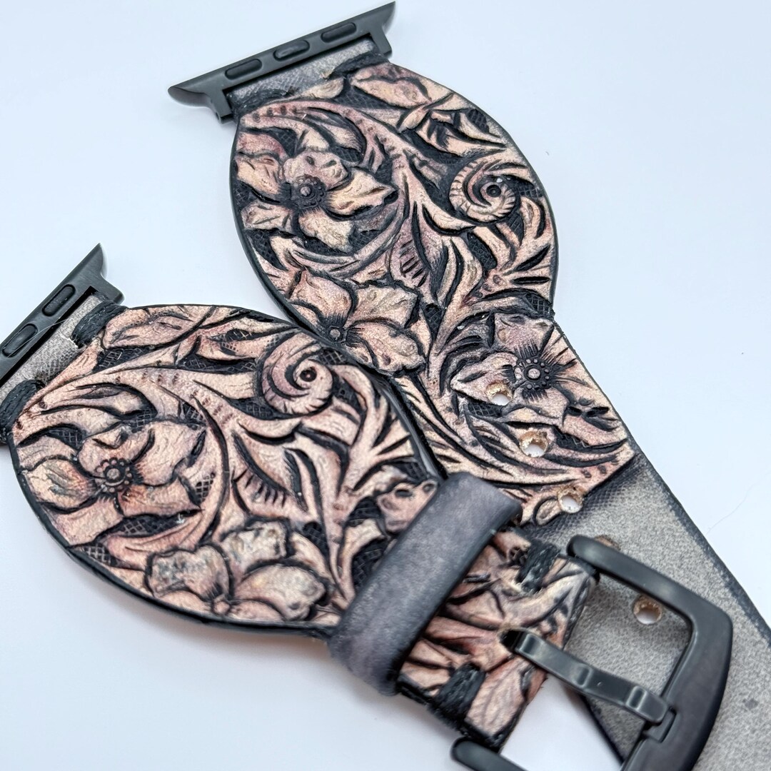 Hand Tooled Leather Apple Watch Band: Western Style Smartwatch Strap - Etsy