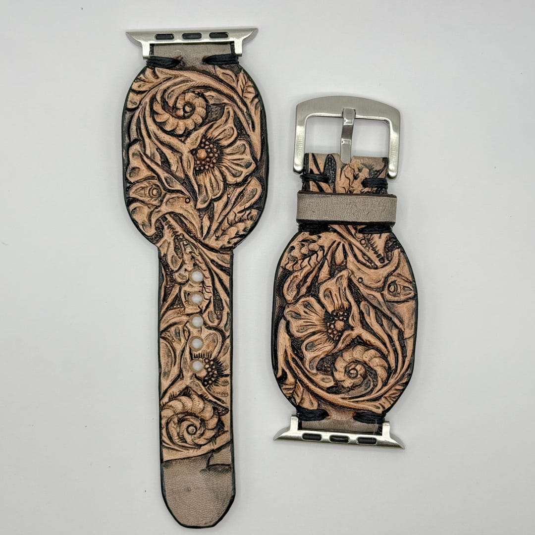 Apple Watch Band, Tooled Leather Western Flowers Smartwatch Strap ...